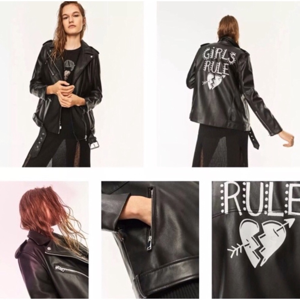 Zara Vegan Leather Edgy Moto Biker Jacket Xs Girls Ru… - Gem